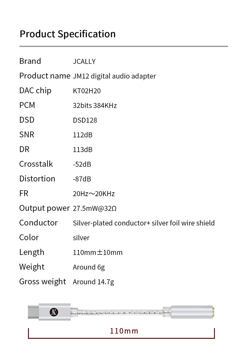 Jcally JM12 Type C USB C ถึง 3.5 มม.ชิป DAC KT02H20 Dongle DSD128 ...