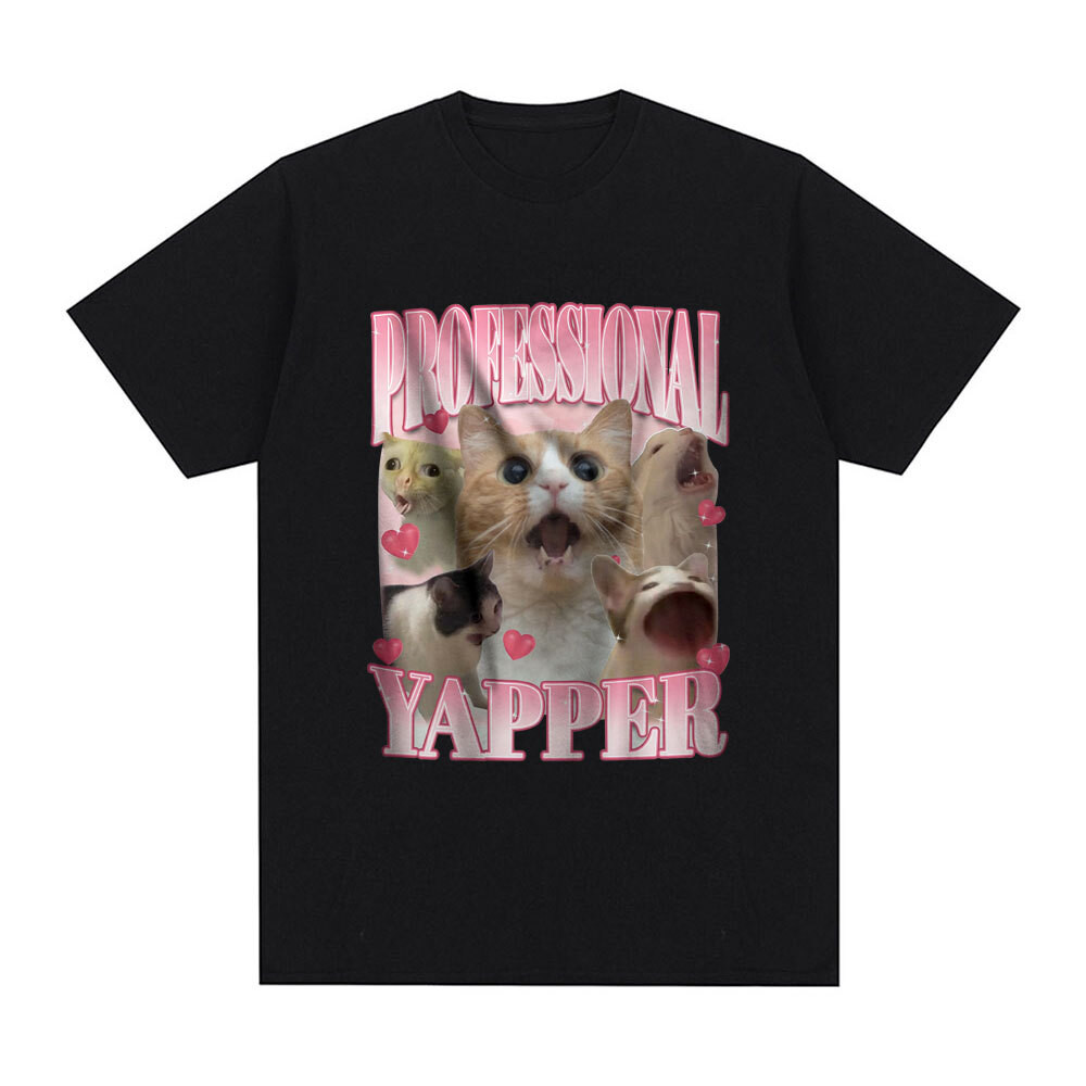 Professional Yapper Meme เสื้อยืดแมวตลกคนรักกราฟิกแขนสั้นเสื้อยืดผ้า ...