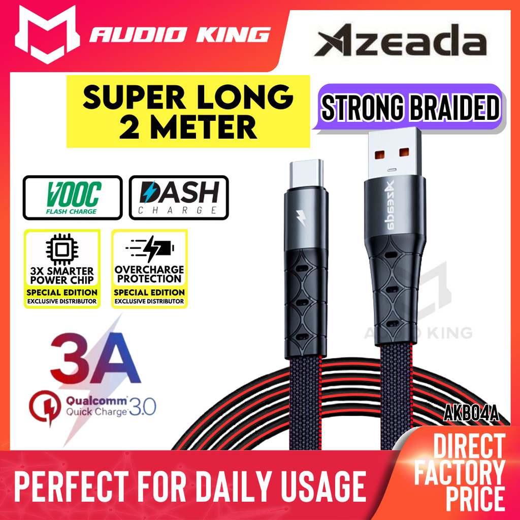 Azeada Super Long 2 เมตร 3A สายไฟ USB A ถึง Type C 60W ชาร์จเร็ว 2M สายเคเบิลข้อมูล Android Fon ...