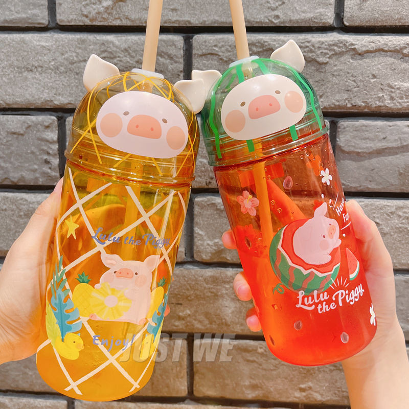 ของแท้ Lulu Pig Shaped Bucket ถ้วยน้ําฤดูร้อนพร้อมฟางสับปะรดหมูตุ๊กตา ...