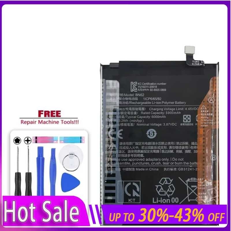 BN62 e 6000mAh แบตเตอรี่มือถือสำหรับ Xiaomi Redmi หมายเหตุ 9 Note9 4 ...