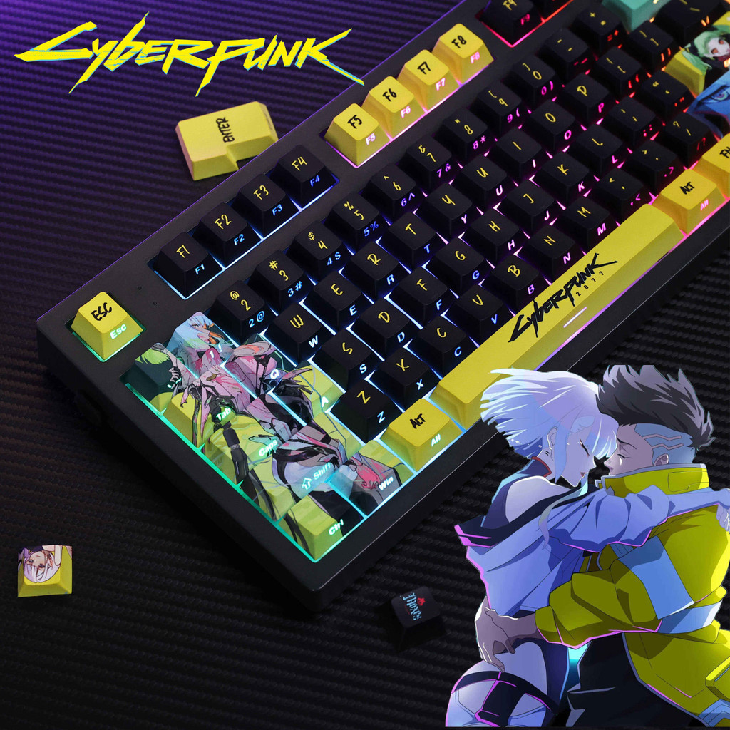 ปุ่มกด Cyberpunk Edgewalker แกะสลักด้านข้างต้นฉบับ PBT อะนิเมะปุ่มกดสอง ...
