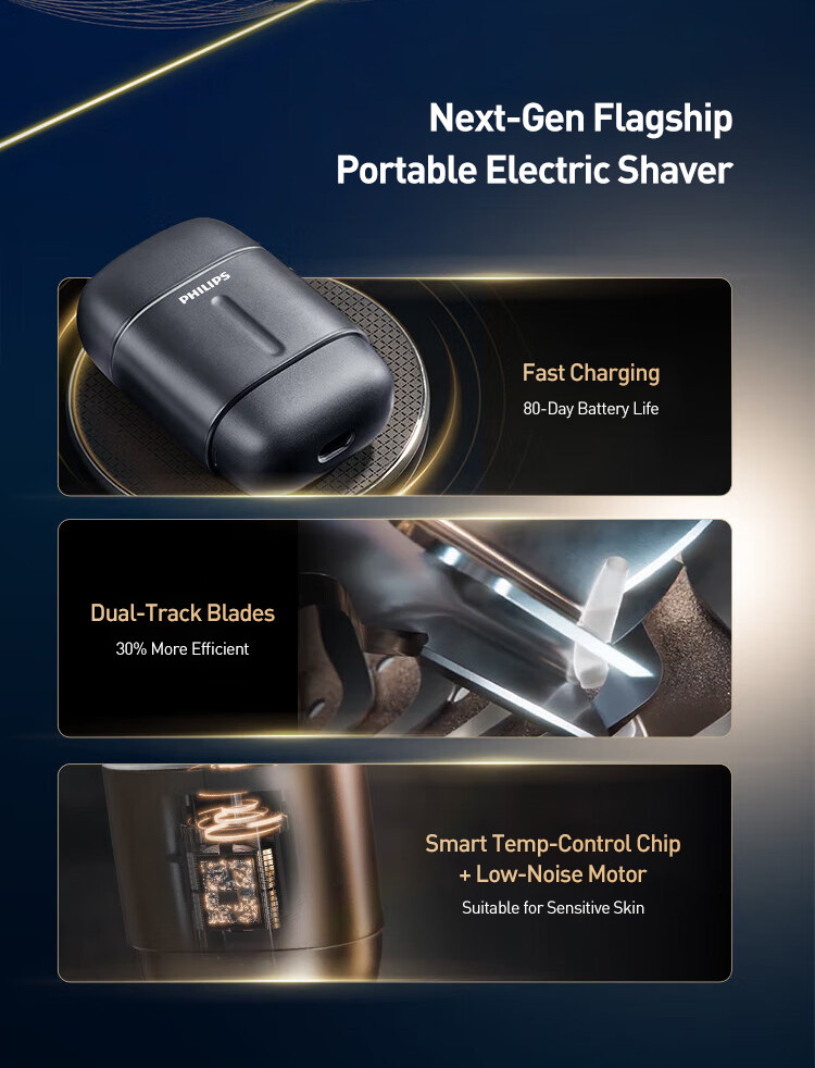 เครื่องโกนหนวดไฟฟ้า Philips Pebble PRO พร้อมหัวขนจมูก 80 วัน อายุการใช้ ...