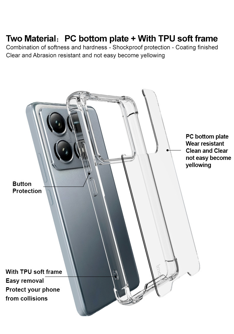 Imak PC + เคสโทรศัพท์ TPU สําหรับ Xiaomi 14T Pro 14T 5G โปร่งใส Anti ...
