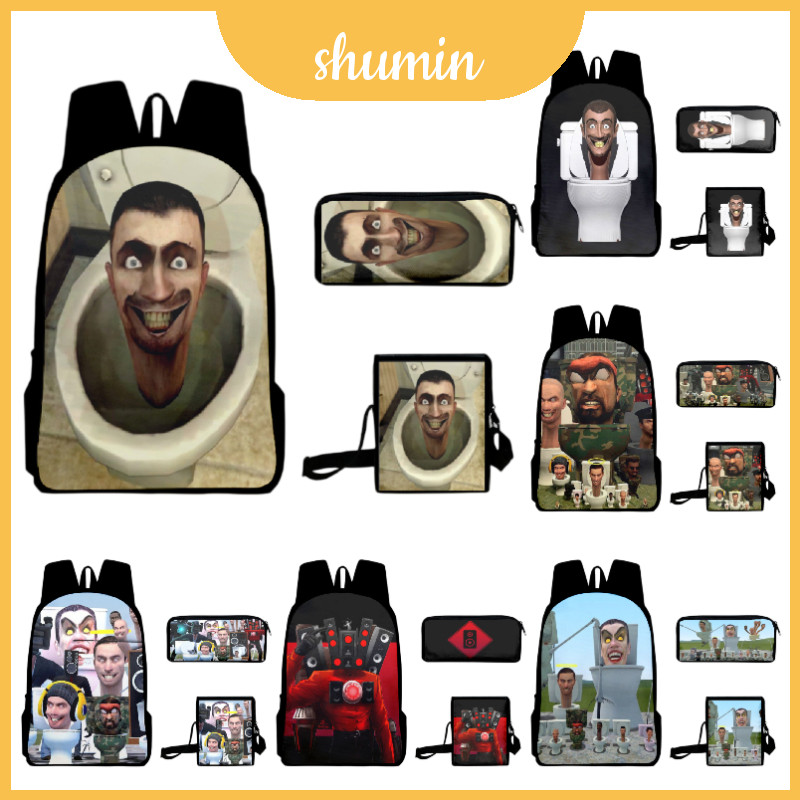 Skibidi Toilet Cartoon Backpack Set ทนทานและมีสไตล์ เลือกจากขนาดสีได้ ...