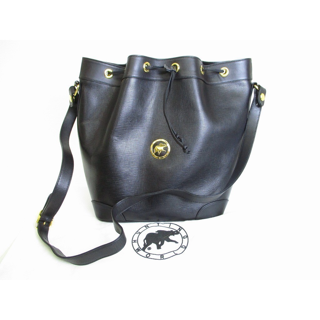 Authentic HUNTING WORLD Black Leather Crossbody Bag Shoulder Bag Purse ...