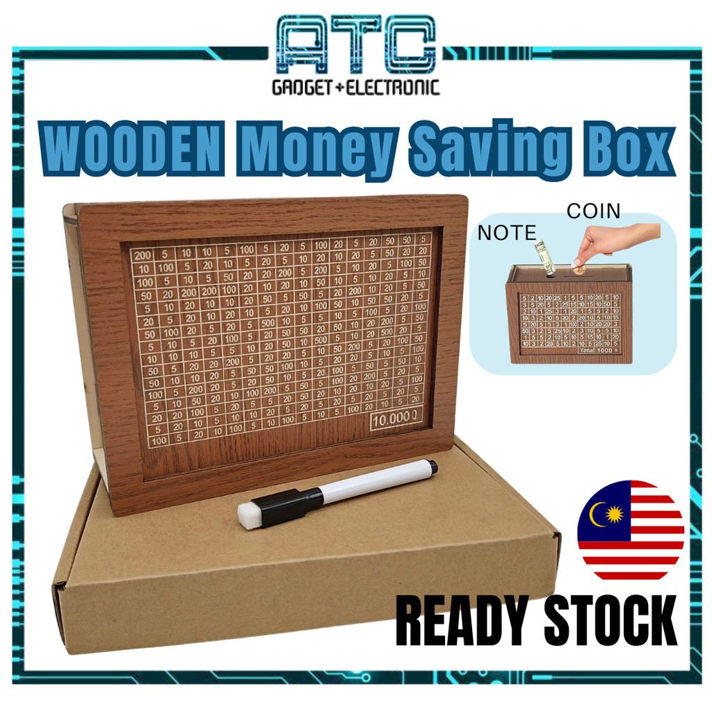 Atc Wooden Saving box พร้อมตัวเลขบนกล่อง Tabung Duit, Saving Planner ...