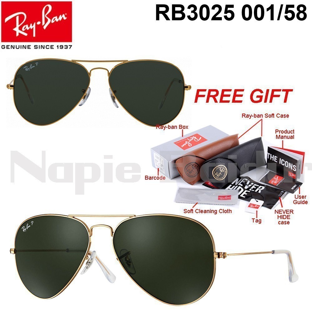 นักบิน rayban ใหม่ 100 % ต้นฉบับอิตาลี Luxottica rb 3 025 001/58 ทอง ...