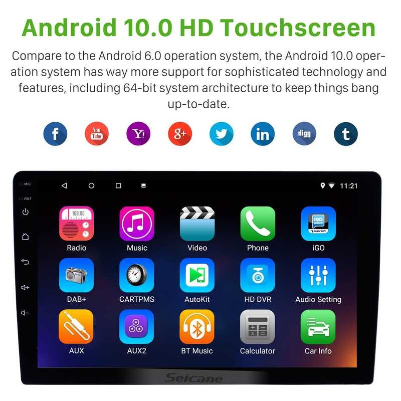 หน้าจอสัมผัสHD Seicane Android 13.0 9 นิ้ววิทยุนำทางGPSสากลที่มี ...