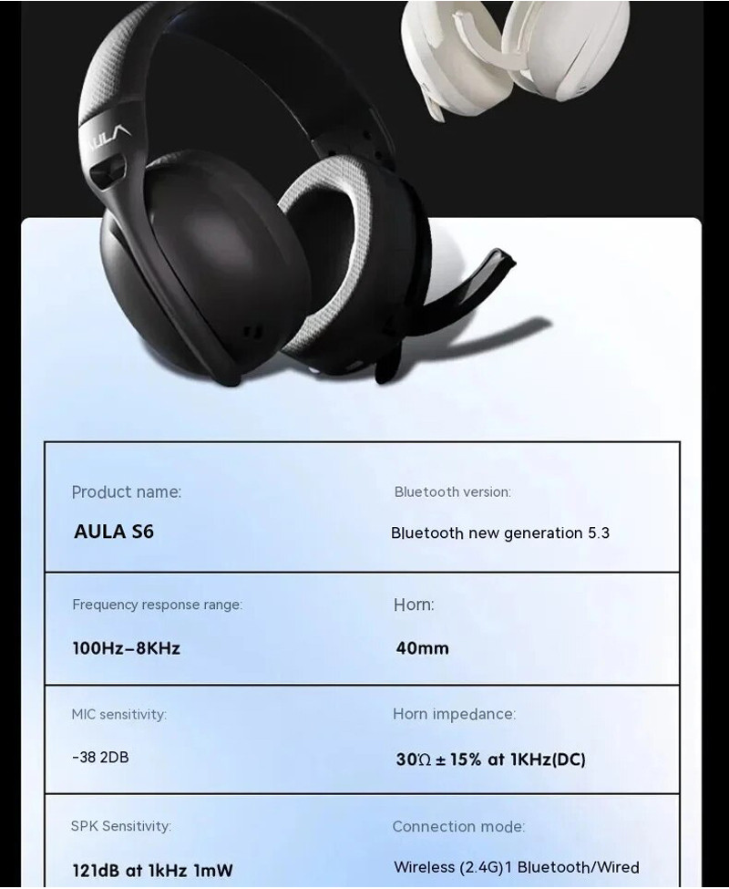 AULA S6 หูฟังไร้สาย Wireless Gaming Headset 3IN1 น้ำหนักเบา ไม่อมความ ...