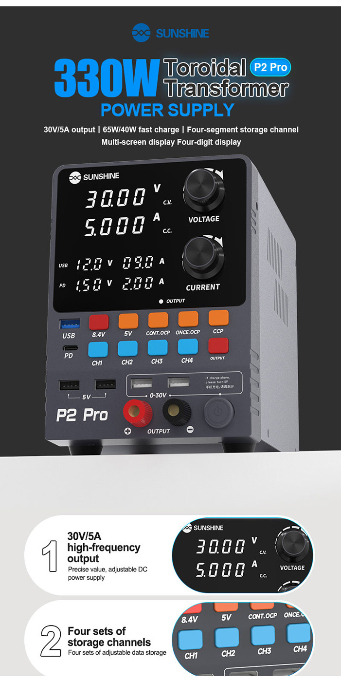 Sunshine P2 PRO แหล่งจ่ายไฟ DC อัจฉริยะตัวควบคุมพร้อมจอแสดงผลสี่หลัก 30V/5A หม้อแปลง Toroidal ...