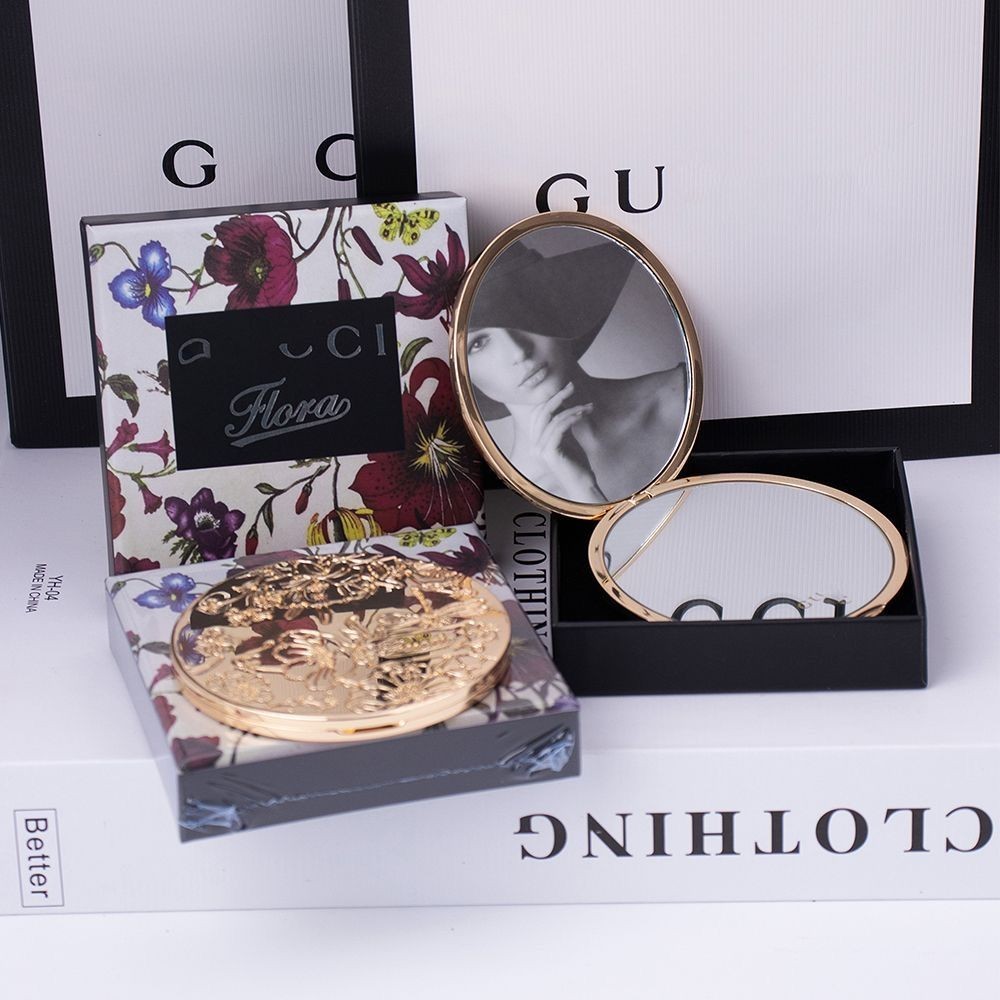 Gucci High-end Ins Silver แกะสลักกระจกขนาดเล็กพร้อมฝาครอบกระจกแต่งหน้า ...