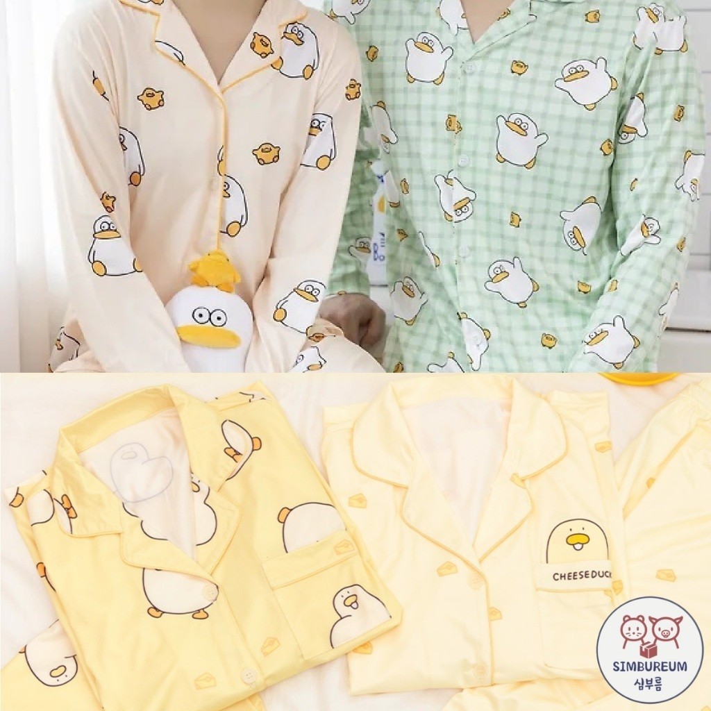 Korea Duck Emoticon Character Cheese Duck ODUNG Unisex Pajama Set ; ชุด ...