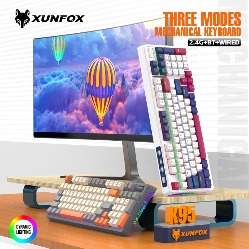 Xunfox K95 คีย์บอร์ดแบบมีสาย/ไร้สาย/บลูทูธ 96Key hot swap คีย์บอร์ดแบบ ...