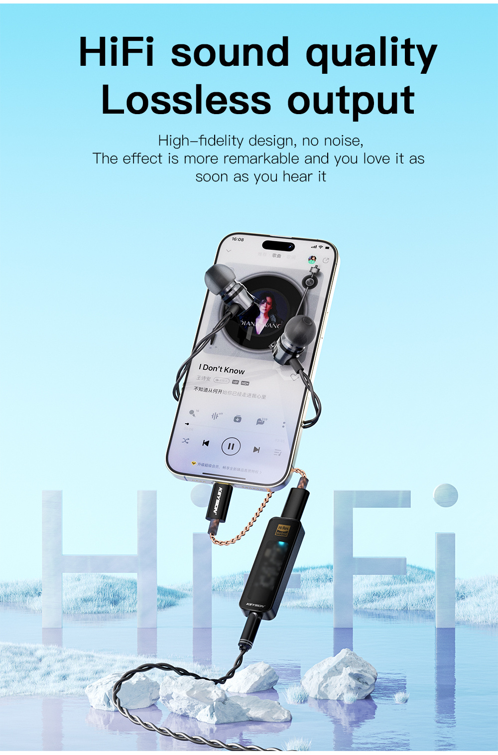 Keysion CS43198 USB DAC เสียง HiFi ถอดรหัส 384KHz DSD256 Type-C ถึง 3.5 มม.ปรับ EQ HD เครื่อง ...