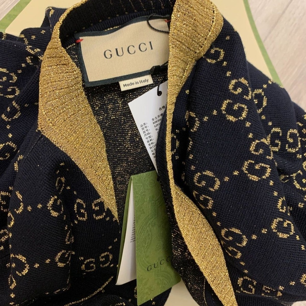 Gucci High-quality Gold Thread เสื้อสเวตเตอร์ถัก Jacquard ถักด้ายตัว ...
