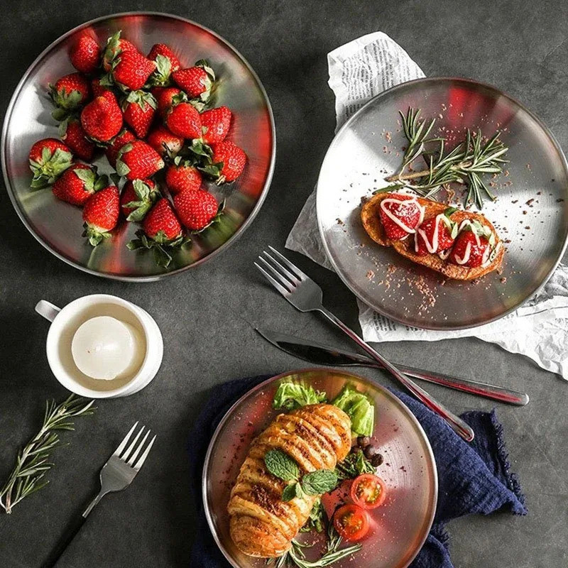 Steel 304 Stainless Round Double-Walled Insulated Dinner Plate, Plates ...