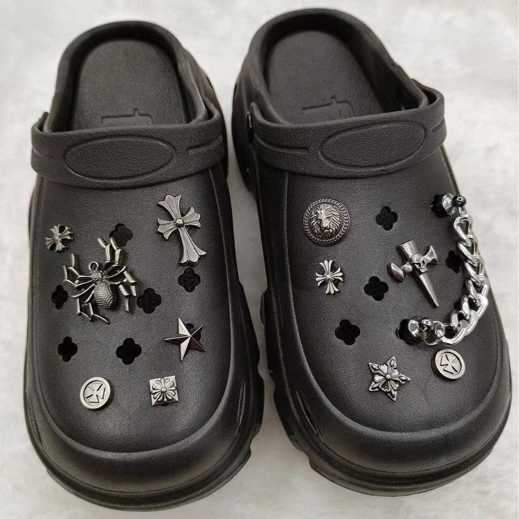 Jibbitz crocs อุปกรณ์รองเท้าโลหะตกแต่ง vintage crow heart cross รองเท้า ...