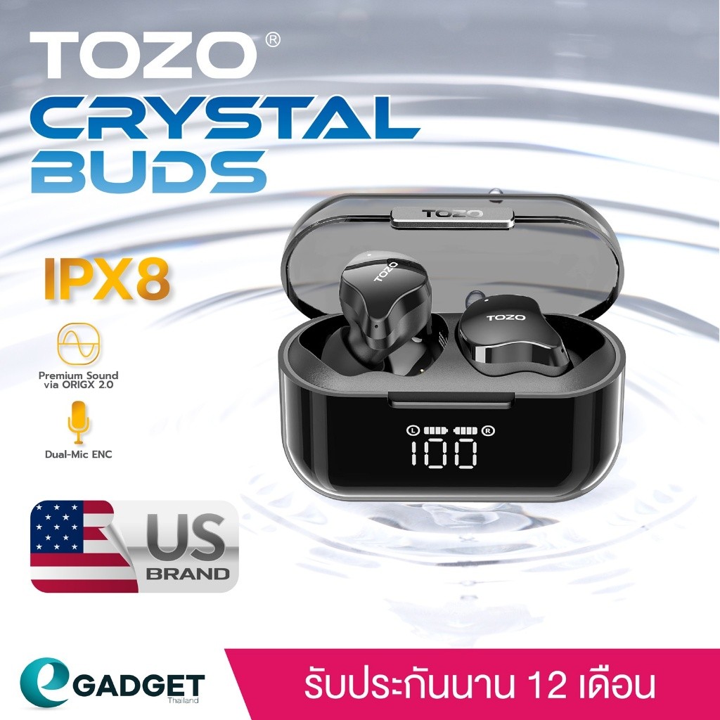 (ประกันศูนย์ไทย1ปี) TOZO Crystal Buds หูฟังบลูทูธ In-Ear IPX8 หูฟังไร้ ...