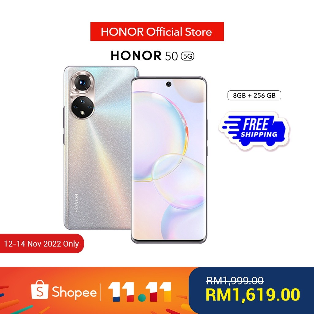 ในสต็อก สมาร์ทโฟน HONOR 50 5G (6GB+128GB)/(8GB + 256GB)/66W SuperCharge/120Hz} - รับประกันของฉัน ...