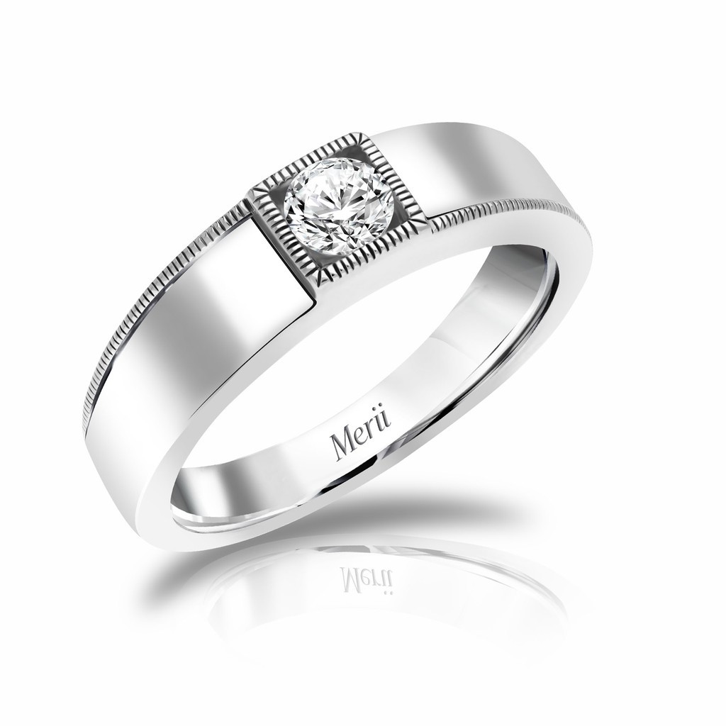 Merii แหวนผู้ชายเงินแท้ 925 ชุบโรเดียม ประดับ CZ ขนาด 6.2 มม. ดีไซน์ ...