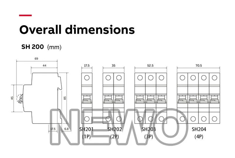 Original ABB SH200 SH201 SH202 SH203 SH204 Miniature Circuit Breaker SH200-D D-type 1P 2P 3P 4P ...
