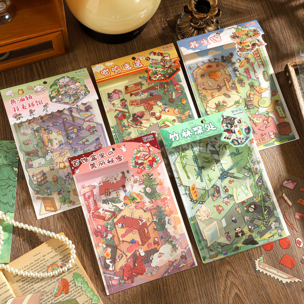 Kowei 4 ชิ้น [Magical World Series] 3D กันน้ําภูมิทัศน์สติกเกอร์น่ารัก ...