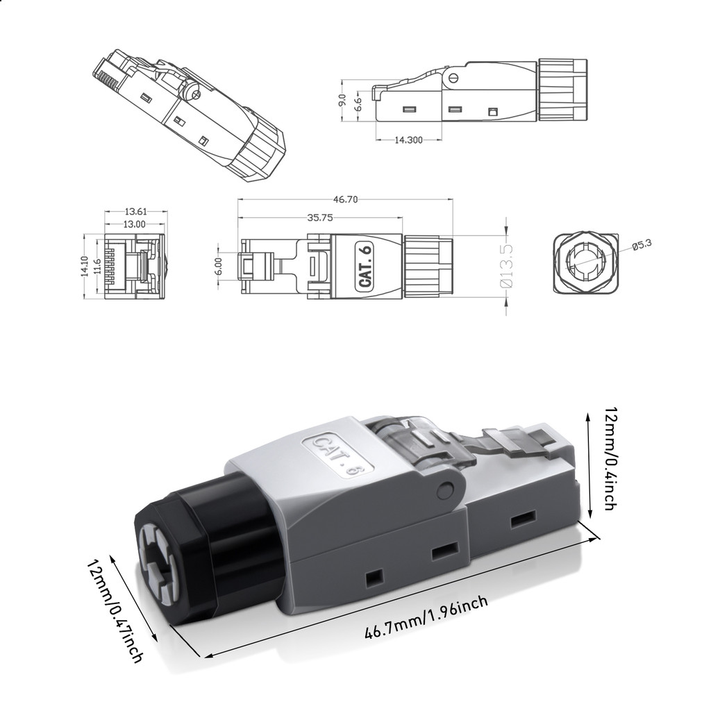 Zoerax RJ45 Connector เครื่องมือฟรี, CAT6 Field Termination Plug, Gold ...