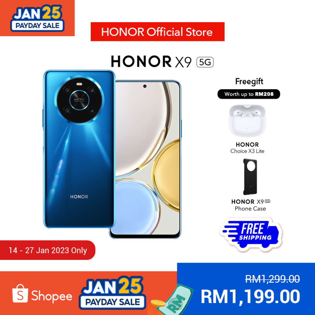 ในสต็อก HONOR X9 5G สมาร์ทโฟน (8GB + 128GB) 6.81"จอแสดงผล FullView,120Hz | ซุปเปอร์ชาร์จ 66W ...