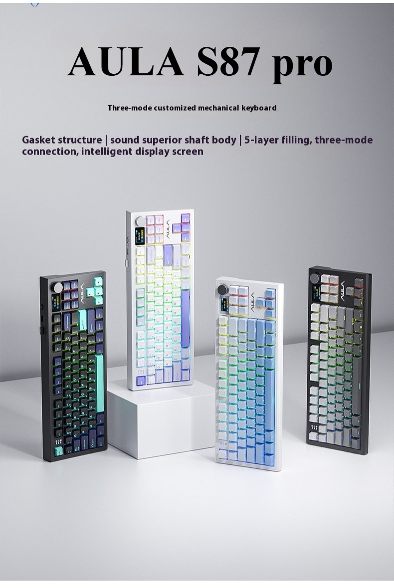 Aula S87 pro Tri-mode RGB ที่กําหนดเองคีย์บอร์ดไร้สายบลูทูธสายจอแสดงผลปะเก็น Full-key Hot ...