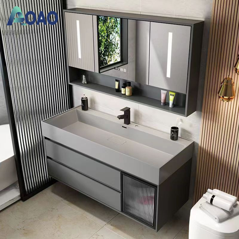 COCO HP สไตล์ครีมห้องน้ําสมาร์ท LED Vanity Basin ตู้เก็บของความจุขนาด ...