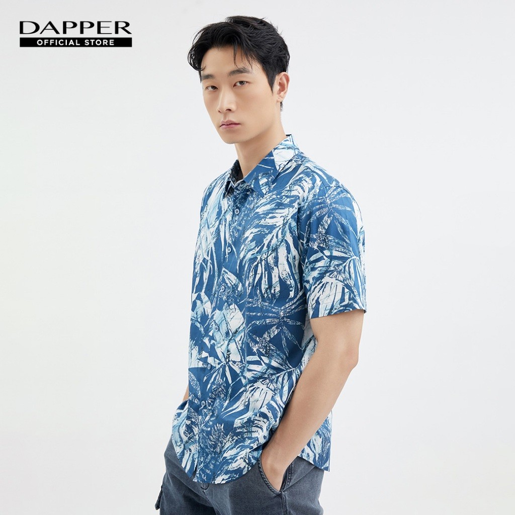 DAPPER เสื้อเชิ้ตแขนสั้น Leaf Motif Print สีฟ้า (BCS/NA/301TP) | Shopee Thailand