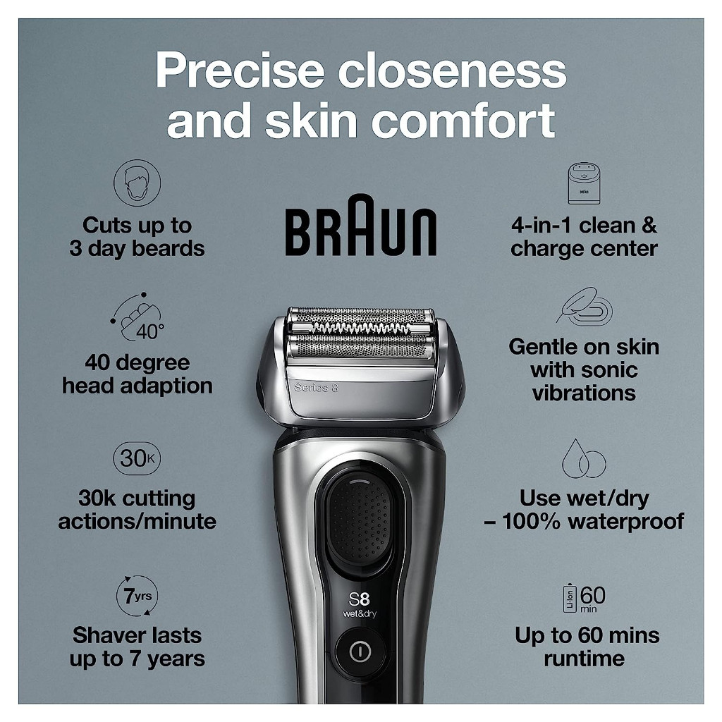 [Braun®] Series 8 Electric Razor for Men Model:8457cc, Silver เครื่อง ...