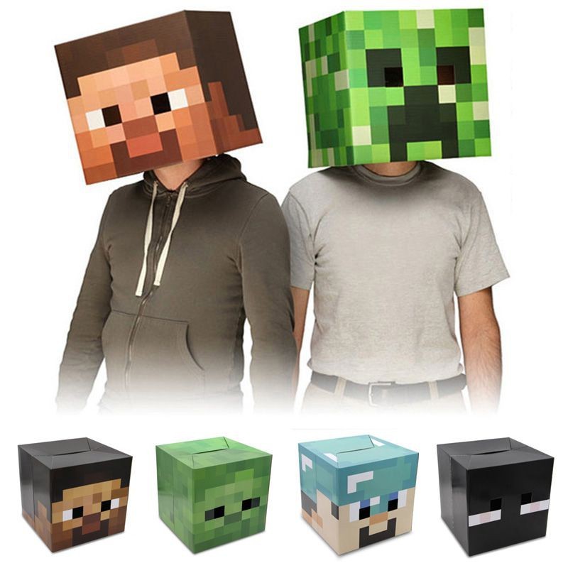 ในสต็อก Minecraft Cardboard Head Cover Box Steve Creeper Enderman Mask ...