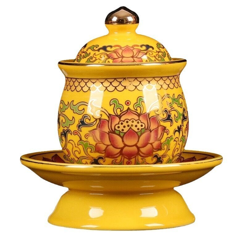 Fuan Craft อุปกรณ์ห้องโถงพุทธโบราณ Tangcai สีเหลือง Lotus เซรามิค ...