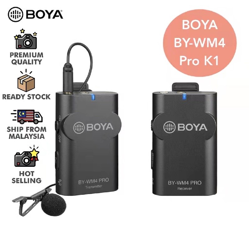 ในสต็อก BOYA BY-WM4 Pro K1 ระบบไมโครโฟนไร้สาย 2.4G แบบพกพา (เครื่องส่งสัญญาณเดียว + ตัวรับสัญญาณ ...