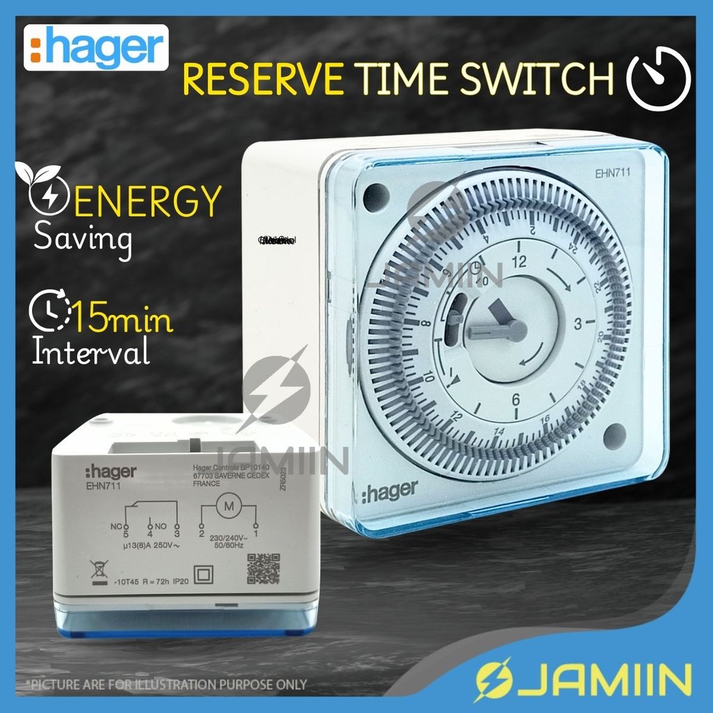 Hager 24hr Analog Timer Switch EHN711 Timer Analog Timer Switch Timer Harian 24 Jam Cycle ...