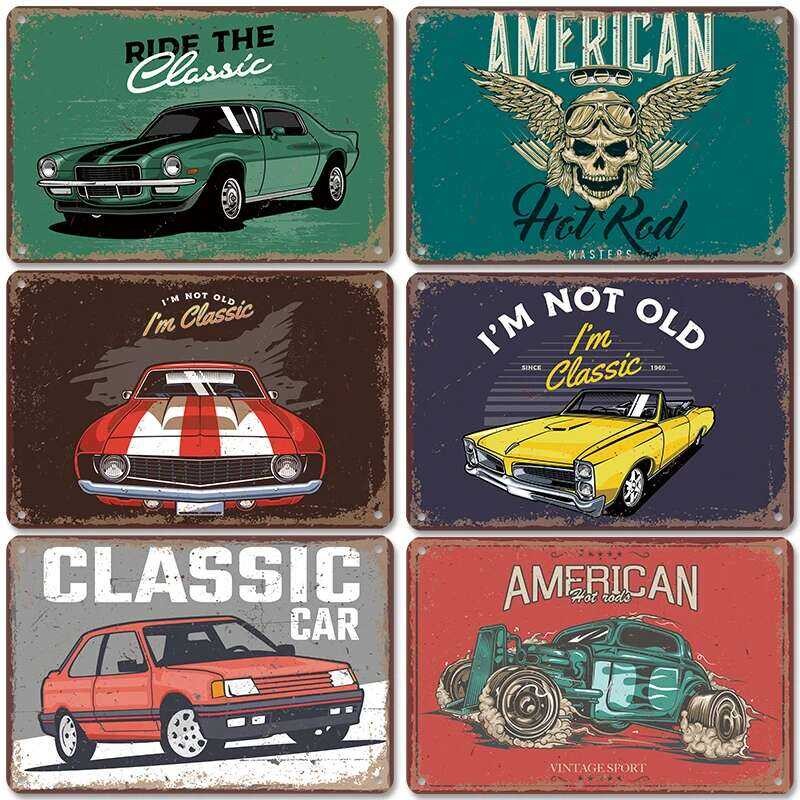 Old School Hot Rod Riders โปสเตอร์ Vinatge ป้ายดีบุกโลหะรถคลาสสิกป้าย ...