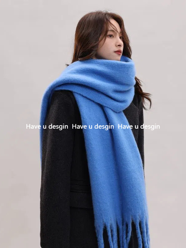 มี u desgin สีทึบบรรยากาศรู้สึกฤดูใบไม้ร่วงฤดูหนาวผ้าพันคอหญิงเวอร์ชั่น ...