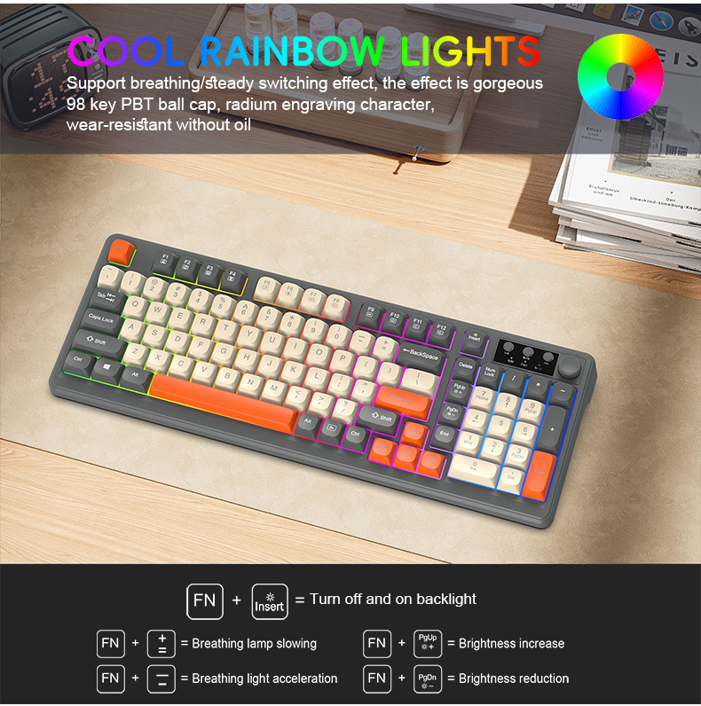 Apayado KB98 คีย์บอร์ดเกมมิ่งไร้สายสามโหมด 98 คีย์ | Shopee Thailand