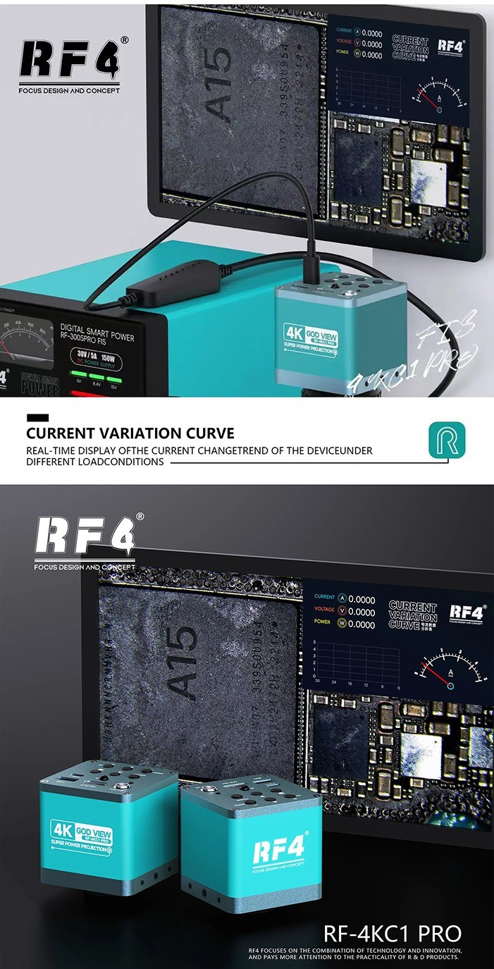 Rf4 RF-4KC1 PRO กล้องจุลทรรศน์ HD 4K กล้อง, การติดตามกระแสไฟแบบเรียลไทม์จอแสดงผลโค้ง ,สําหรับ ...