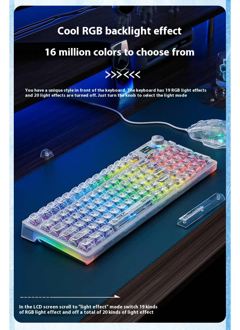 Aula F98 Pro คีย์บอร์ด W/ปุ่มหมุน RGB Backlit หน้าจอที่กําหนดเอง Tri ...