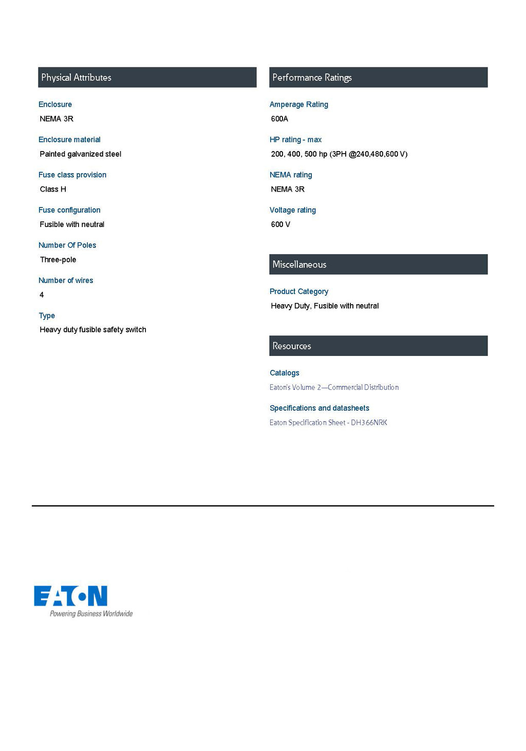 EATON Safety Switches 600A ใช้กับไฟ 3เฟส 4สาย 600V แบบสามารถติดตั้ง ...