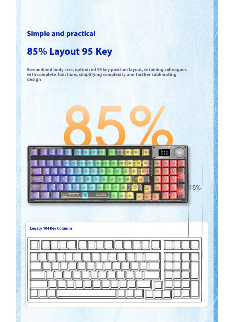 Aula F98 Pro คีย์บอร์ด W/ปุ่มหมุน RGB Backlit หน้าจอที่กําหนดเอง Tri ...