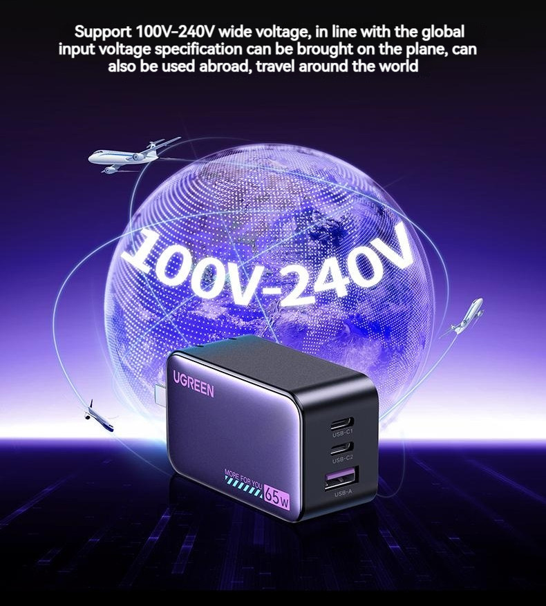 Ugreen 65W GaN Charger 3-Port Folding USB C Fast Charger Wall Charger Travel Charger | Shopee ...