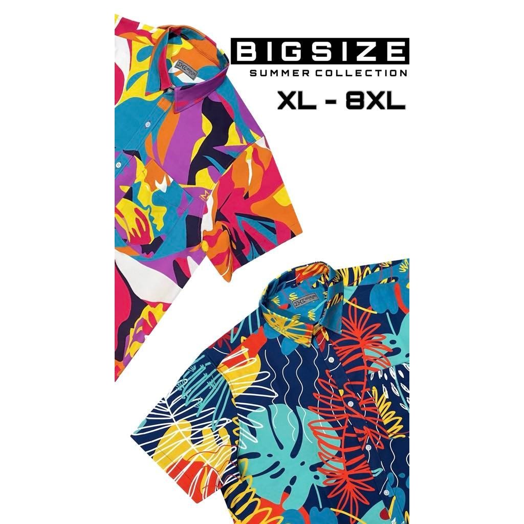 เสื้อเชิ้ตแขนสั้น ฮาวาย ใบไม้กรม และ คัลเลอร์ อาร์ต (XL - 8XL ) | Shopee Thailand