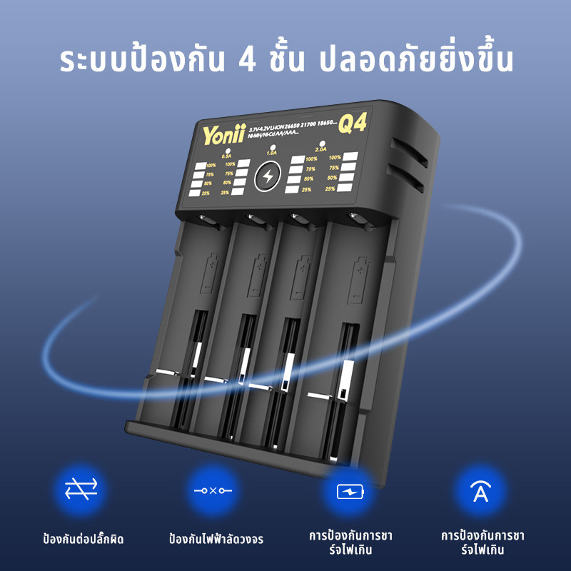 Yonii เครื่องชาร์จถ่าน 18650 3.7V 2665014500 21700 1.2V NIMH AA/AAA 1 ช่อง/2 ช่อง/4 ช่อง ที่ ...