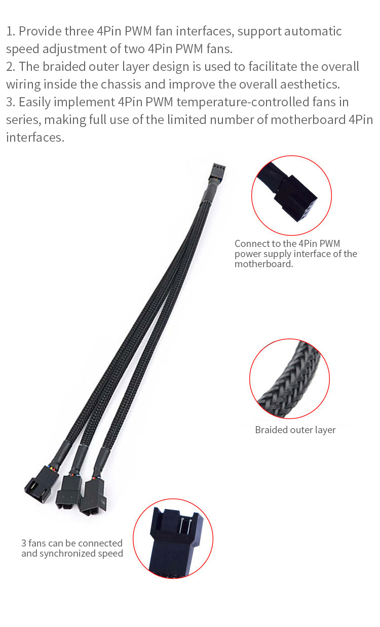 Teucer 4-Pin Splitter Cable 4 Pin 1 ถึง 3 Way PWM Fan Splitter Cable ...