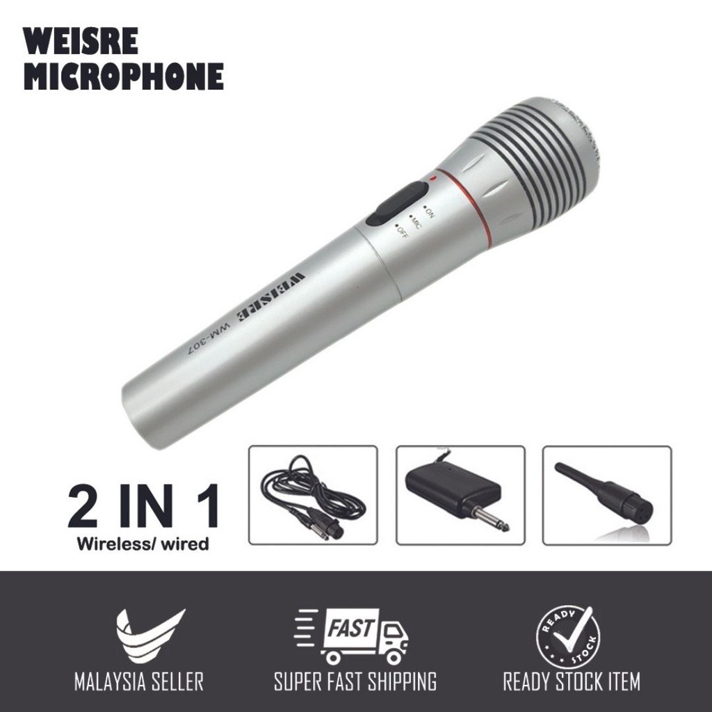 ในสต็อก Weisre 2 in 1 ไมโครโฟนไร้สาย/ไมโครโฟนสําหรับคาราโอเกะและแกนนํา ...
