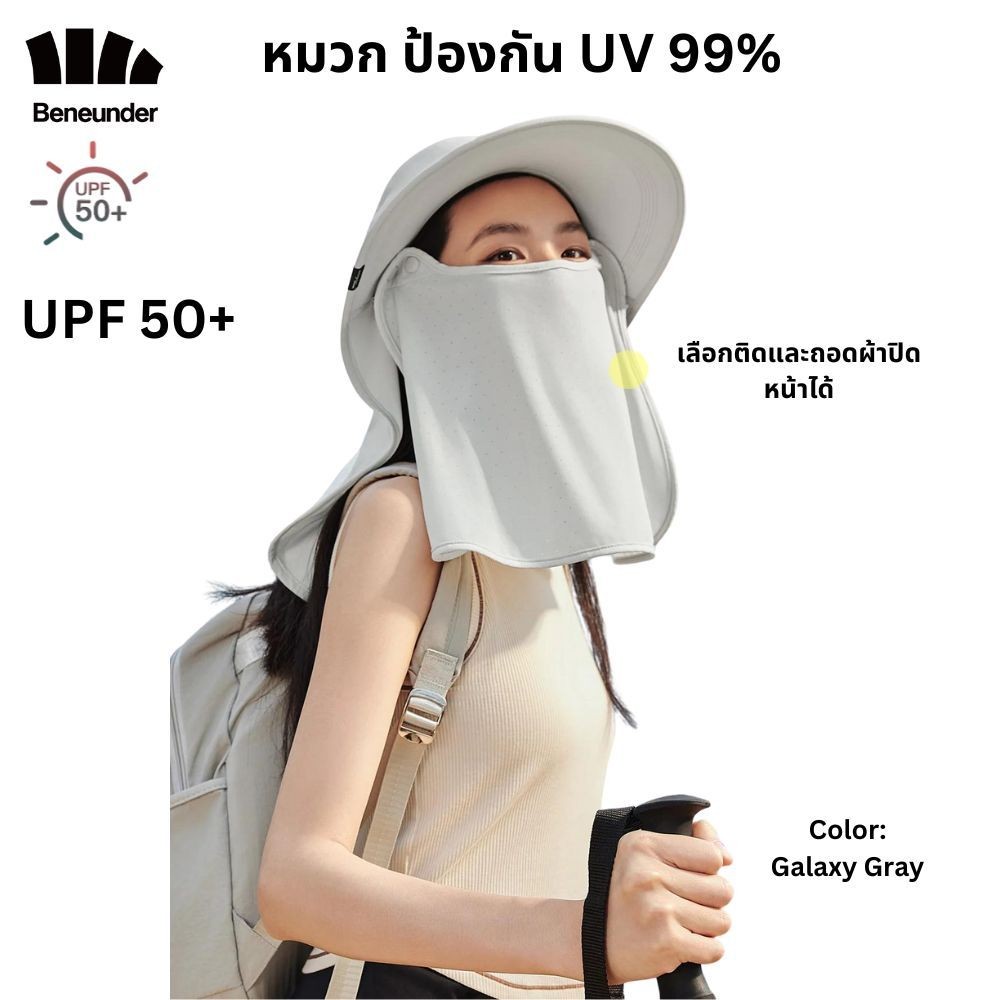 Beneunder หมวกกันแดดแบบเต็มหน้าและคอ360องศา (หมวก+หน้ากากปิดหน้า) ปกป้อง UV 99% UPF50+ สำหรับผู้ ...